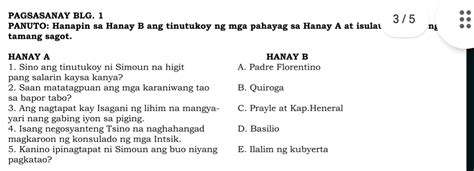 PAGSASANAY BLG 1 PANUTO Hanapin sa Hanay B | StudyX