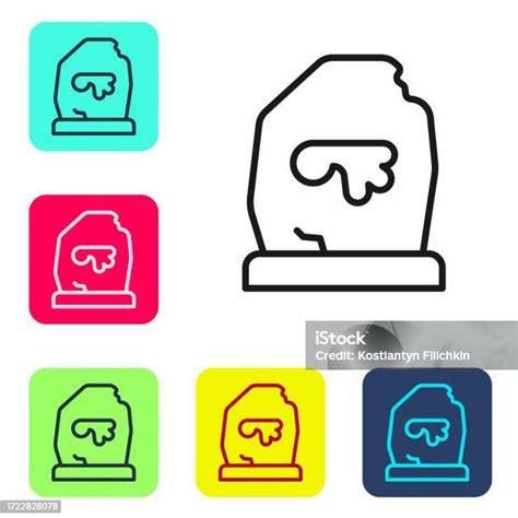 검은 선 마법 룬 아이콘은 흰색 배경에 분리되어 있습니다 룬 스톤 색상 사각형 버튼으로 아이콘을 설정합니다 벡터 검은색에 대한 스톡 벡터 아트 및 기타 이미지 Istock