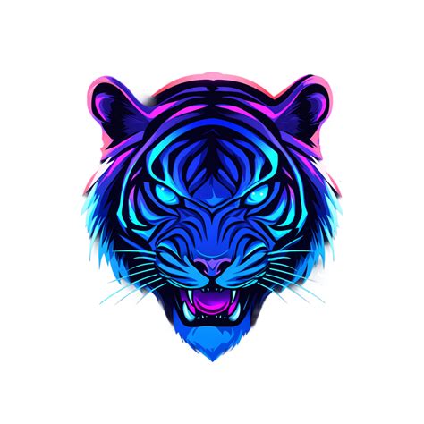 Un Tigre Cabeza Con Neón Colores En Eso 54042667 Png