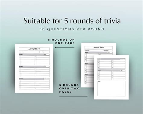 Trivia Night Answer Sheet 5 Rounds 10 Questions Downloadable Pdf