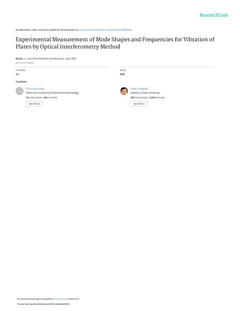 Experimental Measurement Of Mode Shapes And Freque See Discussions Stats And Author Profiles