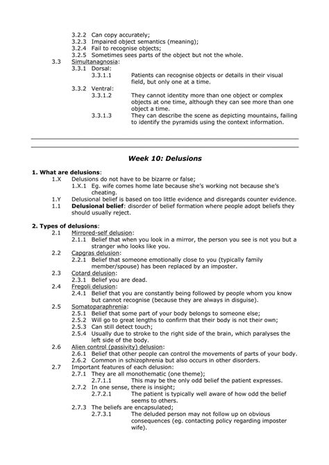 Cogs101 Full Course Notes Cogs101 Delusions And Disorders Of The