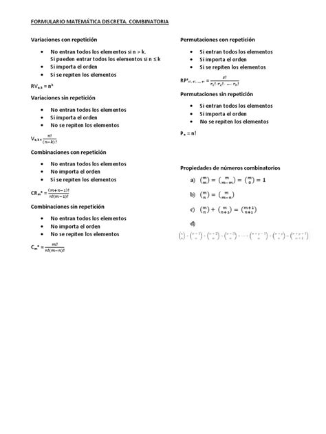 Formulario Combinatoria Pdf Permutación Combinatoria Formulario Combinatoria Pdf Permutación Combinatoria