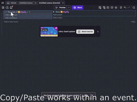 allow pasting conditions and actions into empty events feature requests gdevelop forum