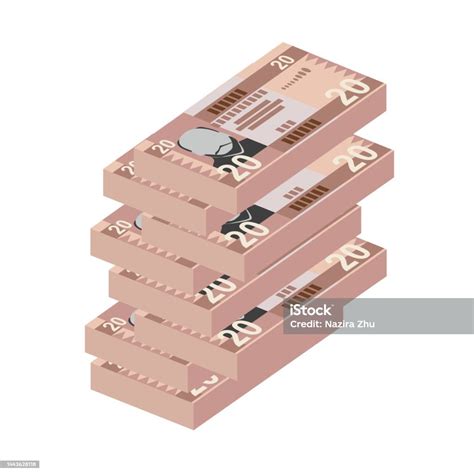 남 수단 파운드 벡터 일러스트 레이 션입니다 남수단 머니 세트 번들 지폐 지폐 20 Db 플랫 스타일 흰색 배경에 격리 심플한