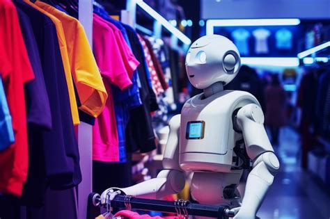 robot at a fashion store checkout scanning clothes premium ai