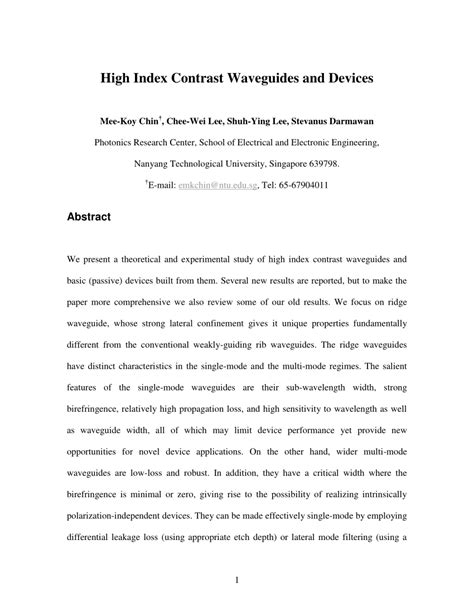 Pdf High Index Contrast Waveguides And Devices