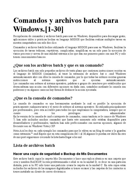 Comandos Y Archivos Batch Para Windows Pdf Apoyo Archivo De Computadora