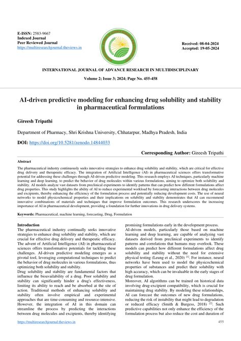 Pdf Ai Driven Predictive Modeling For Enhancing Drug Solubility And