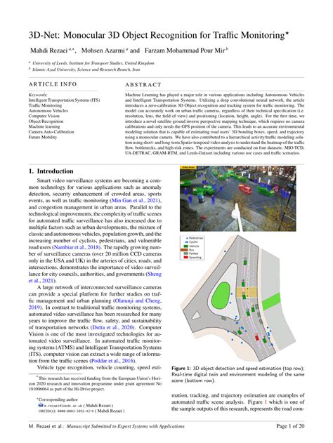 Pdf 3d Net Monocular 3d Object Recognition For Traffic Monitoring