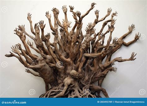 Tree Formed Entirely By Interconnected Human Figures Symbolizing Unity And Interconnectedness