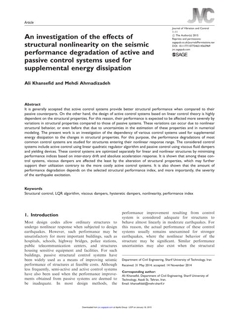Pdf An Investigation Of The Effects Of Structural Nonlinearity On The
