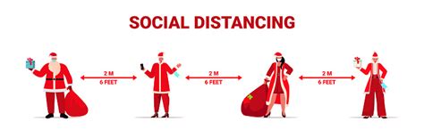 코로나바이러스 새해 크리스마스 휴일 축하를 방지하기 위해 사회적 거리를 유지하는 산타 클로스 의상을 입은 사람들 12월에 대한 스톡 벡터 아트 및 기타 이미지 Istock