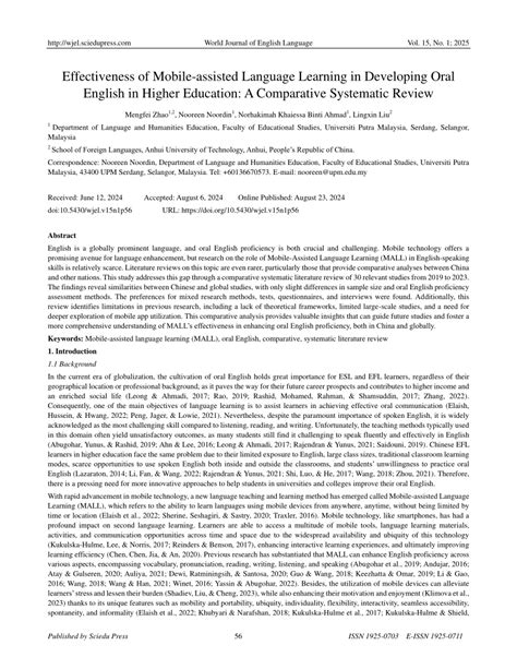 Pdf Effectiveness Of Mobile Assisted Language Learning In Developing Oral English In Higher