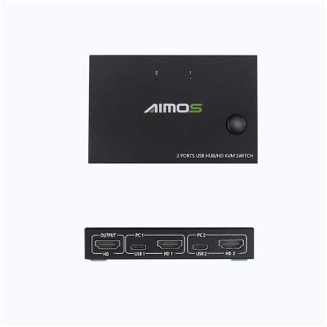 AIMOS 2 Port HD KVM Switch Switcher 4K 2K 30Hz Video Display USB Hub Splitter Keyboard Mouse USB