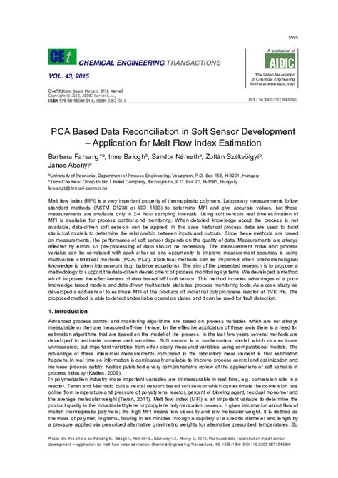 Pdf Pca Based Data Reconciliation In Soft Sensor Development Application For Melt Flow Index