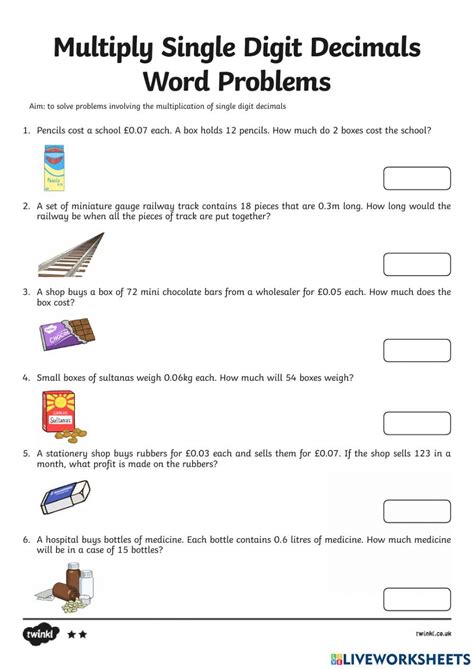 Multiply Decimal Word Problems Worksheet Live Worksheets