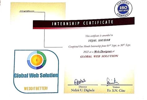 Tejal Saudar On Linkedin Internship Global Completed