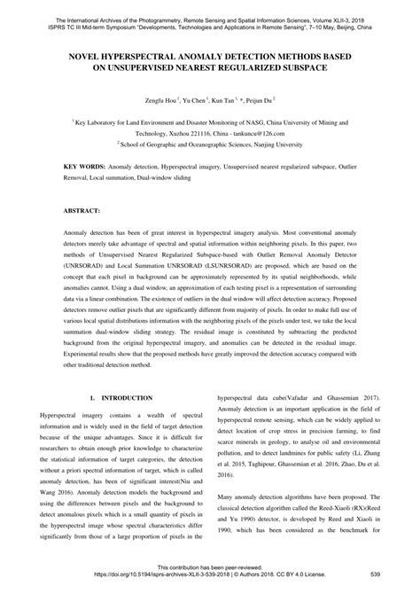 Pdf Novel Hyperspectral Anomaly Detection Methods Based On Unsupervised Nearest Regularized