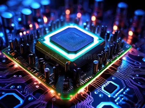 Electronic Circuit Chip Board Covered Wallpaper With Lights Gold Background Stock Illustration