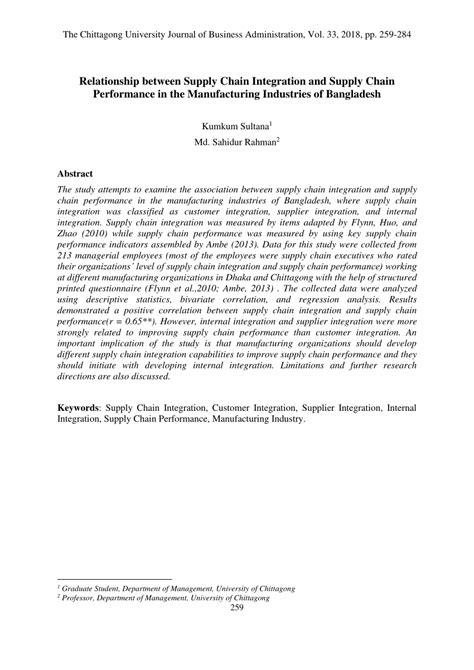 Pdf Relationship Between Supply Chain Integration And Supply Chain Performance In The