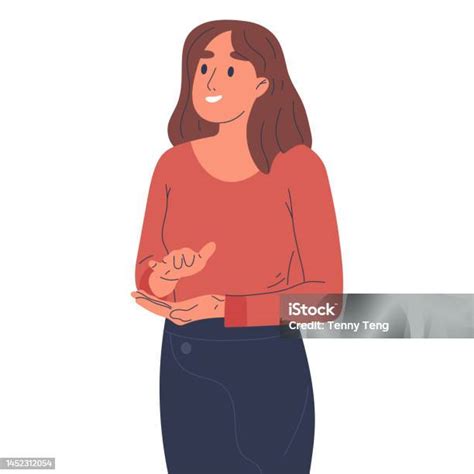 박수를 치는 여자 여성 캐릭터는 손뼉을 치고 인사를 하거나 축하하는 제스처로 웃는 사람 흰색 배경에 플랫 벡터 삽화를 한다 수화에 대한 스톡 벡터 아트 및 기타 이미지