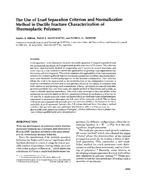 Pdf Load Separation In Ductile Fracture Analysis