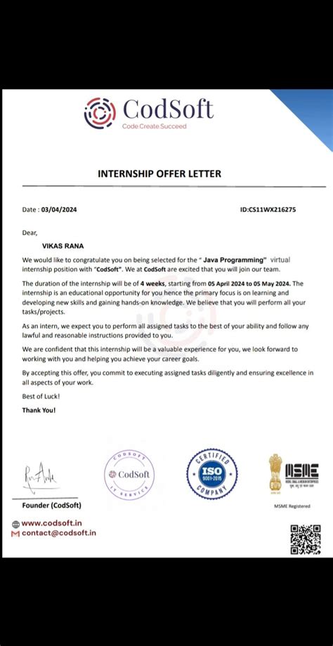 Vikas Rana På Linkedin Codsoft Internshipexperience Javaprogramming Computerscience Codsoft