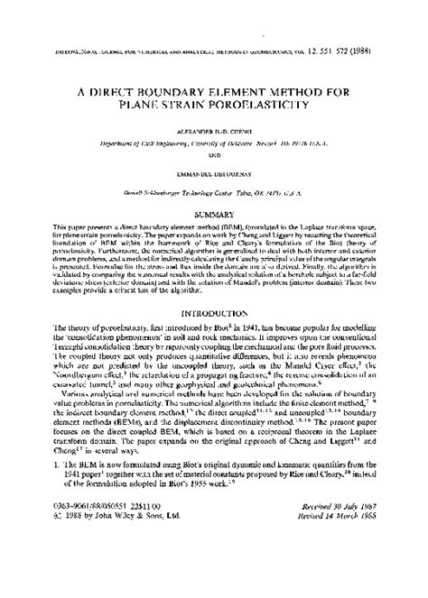 Pdf A Direct Boundary Element Method For Plane Strain Poroelasticity Emmanuel Detournay
