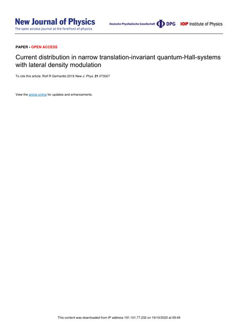 Pdf Current Distribution In Narrow Translation Invariant Quantum Hall Systems With Lateral