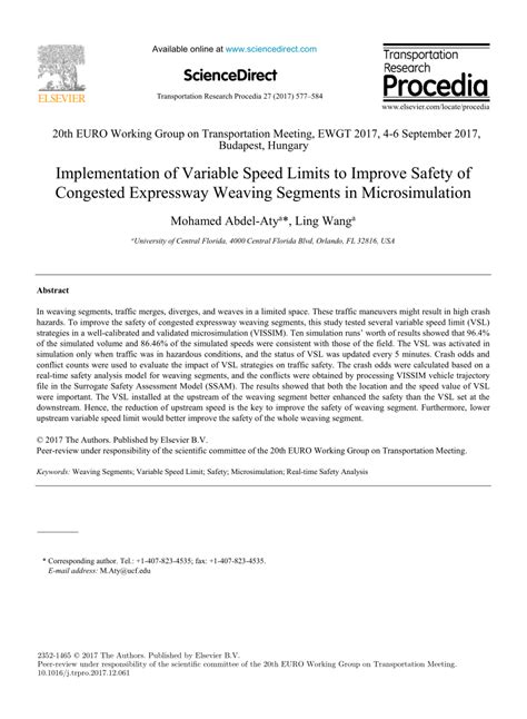 PDF Implementation Of Variable Speed Limits To Improve Safety Of Congested Expressway Weaving