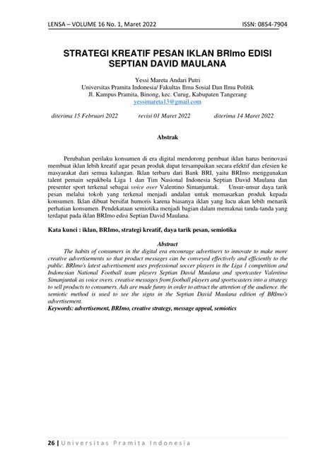 Pdf Strategi Kreatif Pesan Iklan Brimo Edisi Septian David Maulana