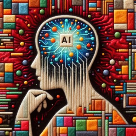 Felt Art Patchwork A Humanoid Robot Artificial Intelligence Is Thinking Or Analyzing Data With