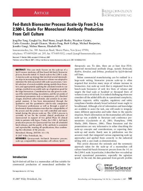 pdf fed‐batch bioreactor process scale‐up from 3‐l to 2 500‐l scale