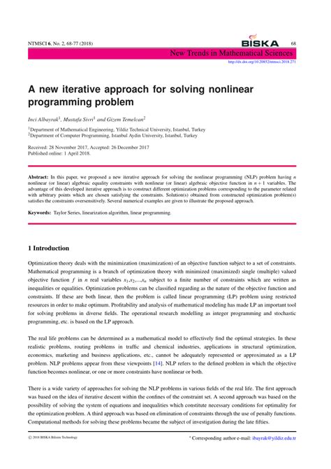 Pdf A New Iterative Approach For Solving Nonlinear Programming Problem