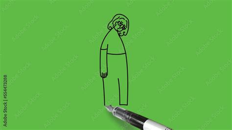 Draw Babe Babe Lazy Face Standing With Grey Hair And Spectacles In Stoop Posture Hold Open Hands