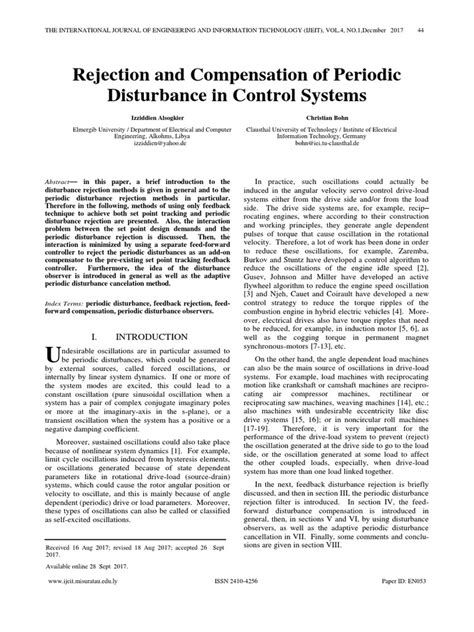 Rejection And Compensation Of Periodic Disturbance In Control Systems Pdf Control Theory