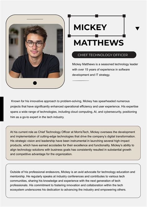 Free Tech Professional Bio Template To Edit Online