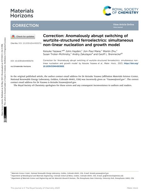 Pdf Correction Anomalously Abrupt Switching Of Wurtzite Structured