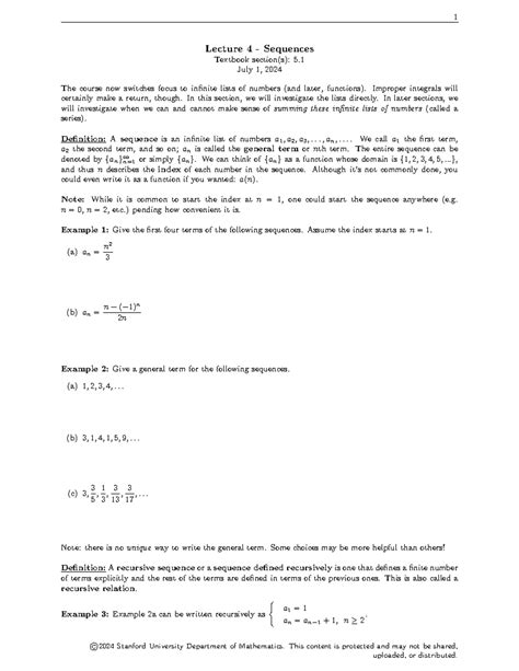 Lecture 4 Math21 Lecture 4 Sequences Textbook Section S 5 July 1 2024 The Course Now