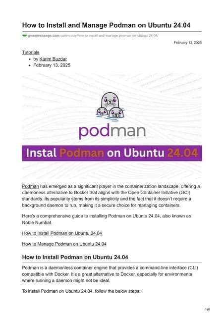 How To Install And Manage Podman On Ubuntu 2404pdf