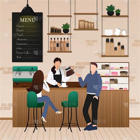 平面向量插图。舒适的室内空间。室内设计。卡通人物矢量插图。素材 花瓣网