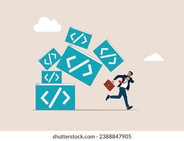 Businessman Running Away Away Collapsing Stack Stock Vector Royalty