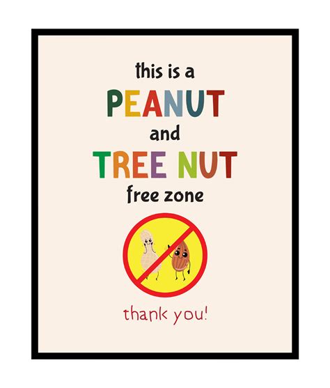 Peanut And Tree Nut Free Zone Poster Food Allergy Awareness Print
