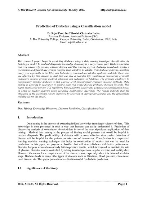 Prediction Of Diabetes Pdf