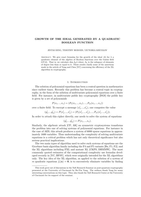 Pdf Growth Of The Ideal Generated By A Quadratic Boolean Function