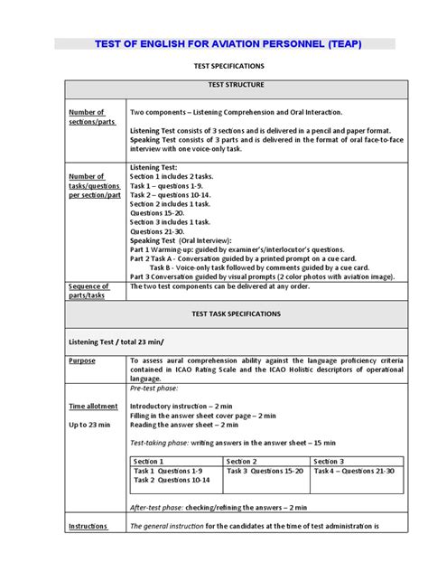 Test Of English For Aviation Personnel Teap Pdf Multiple Choice Test Assessment