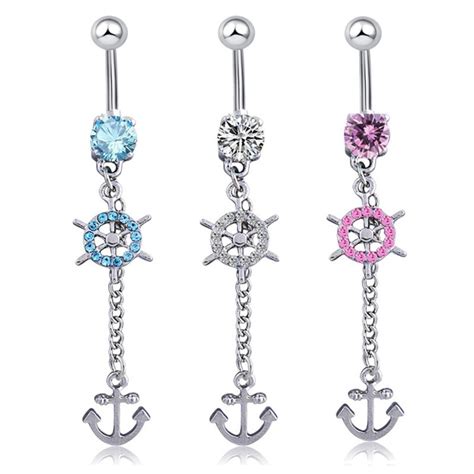 Bohemian Anchor Navel Piercing Tassel Pendant Belly Button Ring Crystal