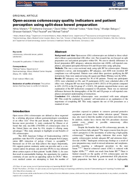Pdf Open‐access Colonoscopy Quality Indicators And Patient Perception