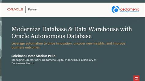 Learn About Oracle Autonomous Db With Prof Perdana Soleiman Oscar M Pello Mba Posted On The